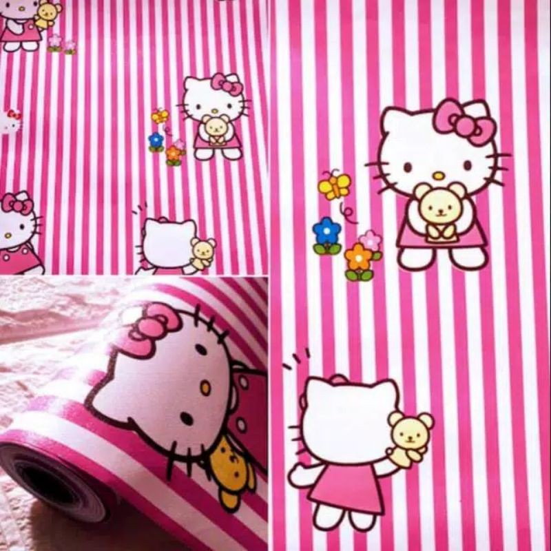 Wallpaper | Wall Sticker Motif Hello Kitty Channel Pink And White ...