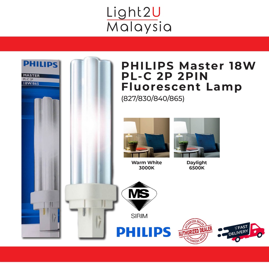 PHILIPS Master 18W PLC 2P 2PIN Fluorescent Lamp (827/830/840/865 ...