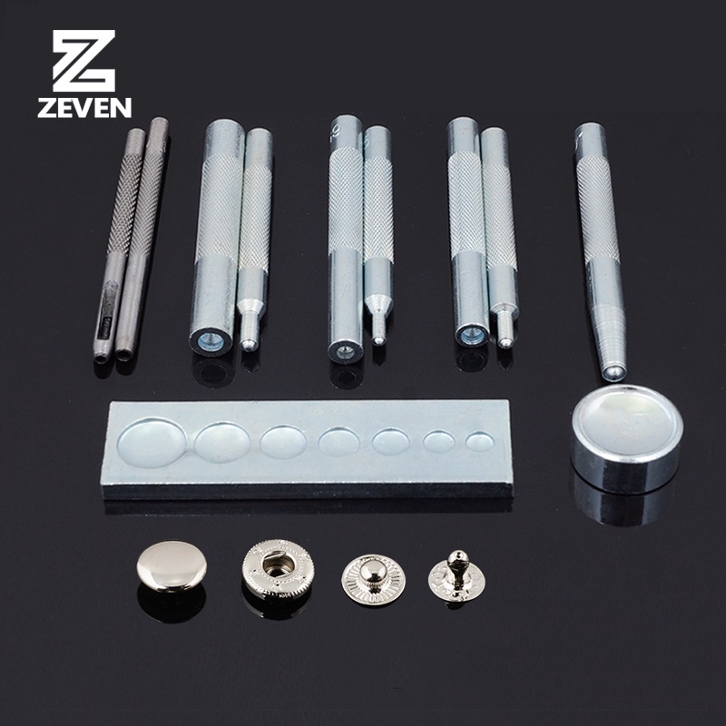 Metal DIY Leather Craft Tool Set Die Hole Punch Snap Fasteners Press Studs Rivet Setter Base Kit ...