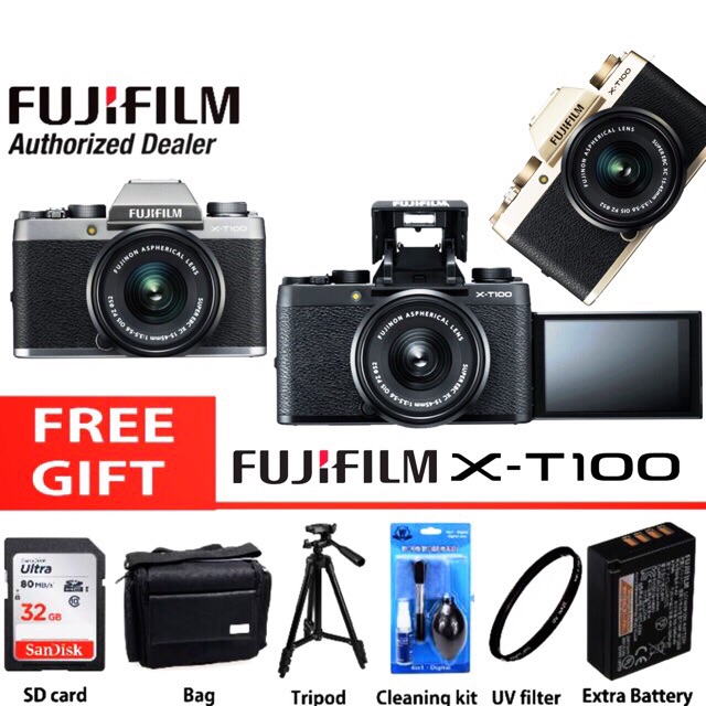 Fujifilm XT100 X-T100 15-45mm kit set original + extra battery full set ...