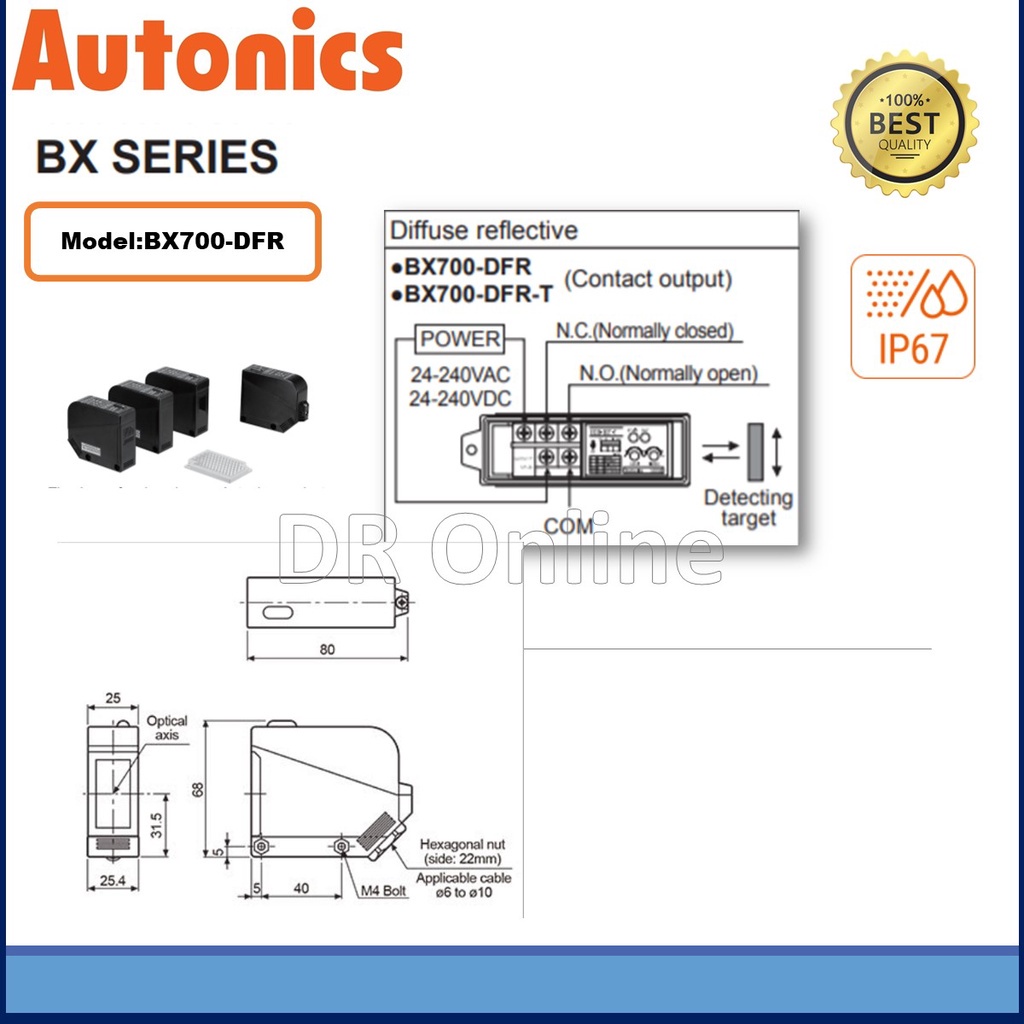 Autonics Photoelectric Sensor BX700-DFR Diffuse Reflective, Light and ...