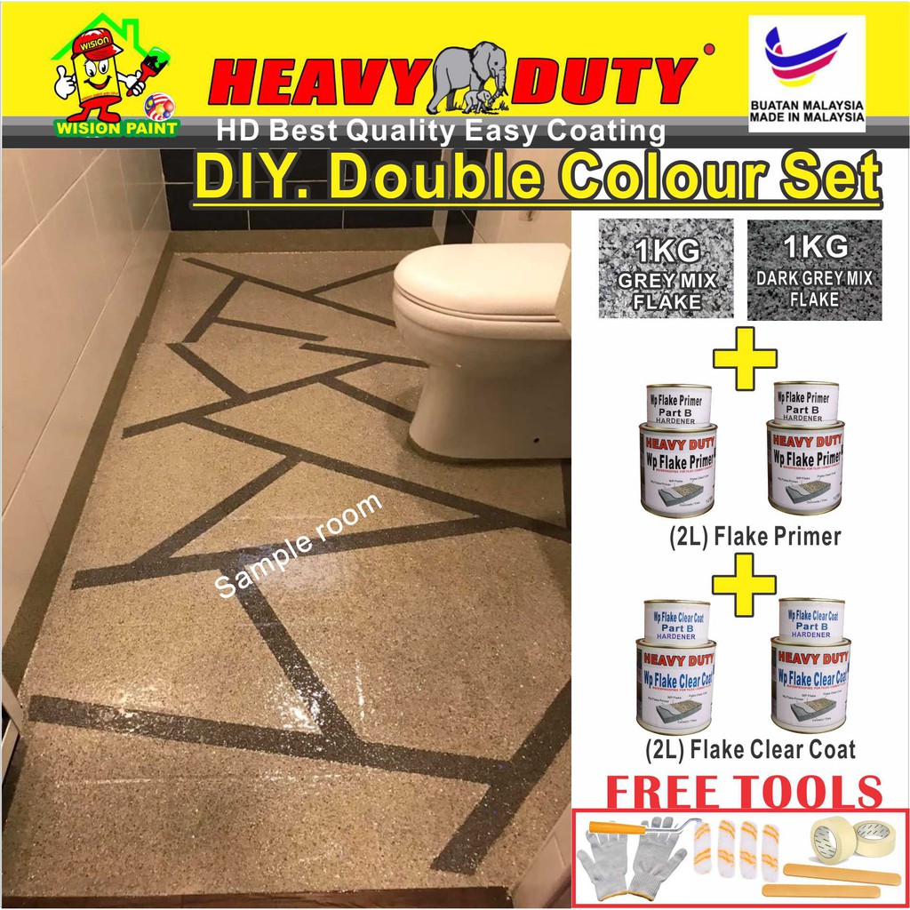 ( Double Colour Flake Full Set ) Epoxy Flakes Coating ( 1KG GREY MIX ...