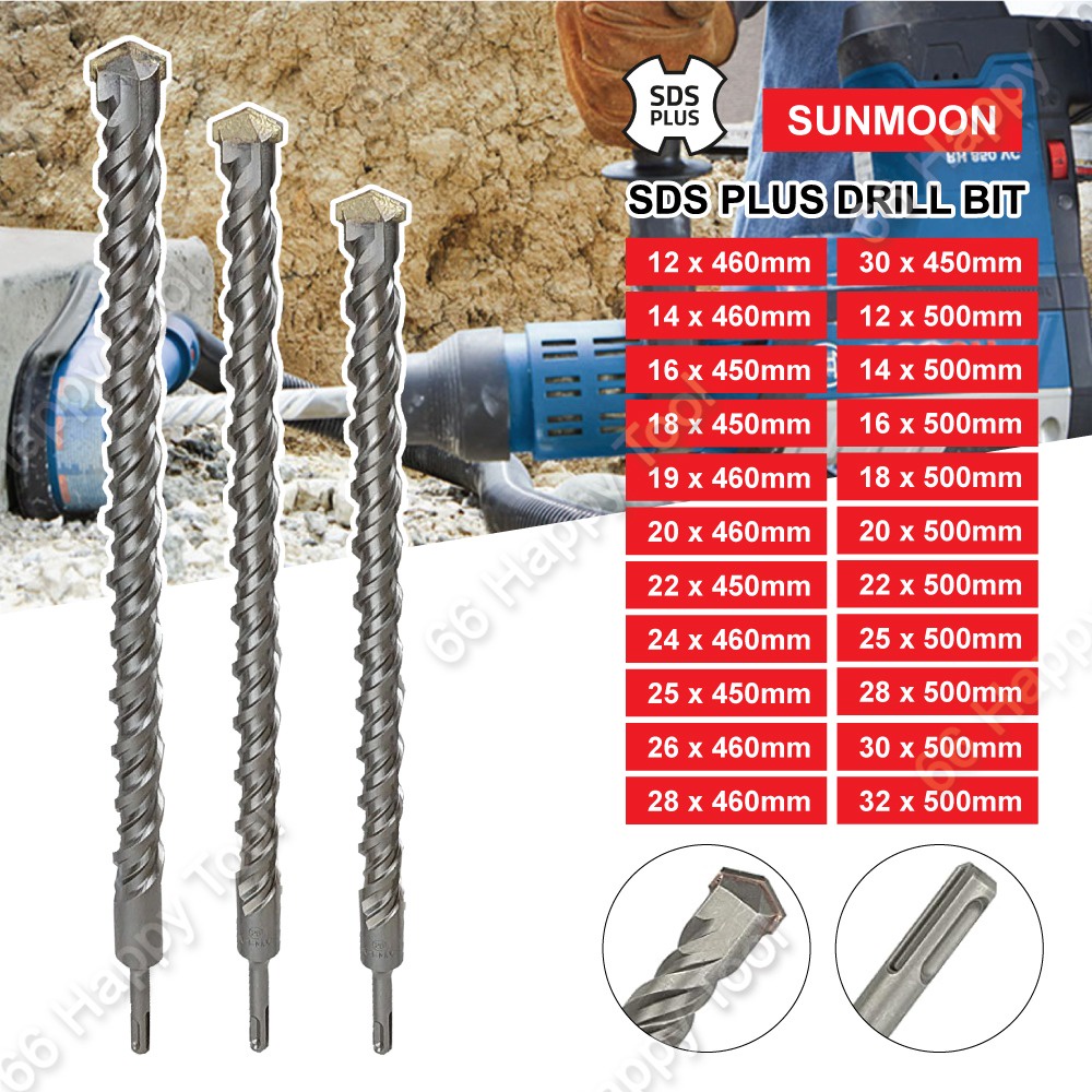 SUNMOON SDS Plus Extra Long Drill Bit (12-28mm) Double Flute 450mm ...