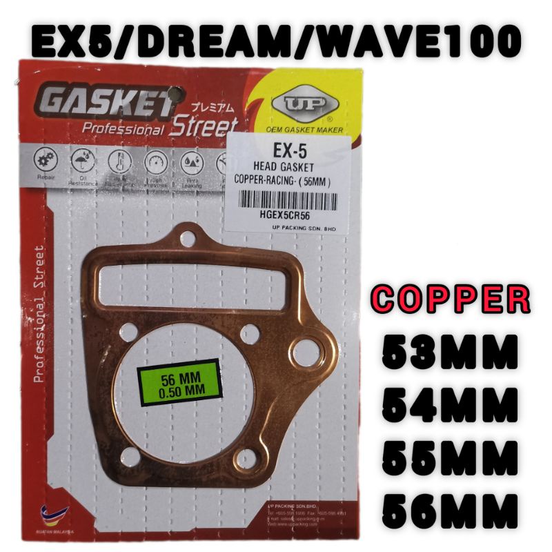 HEAD GASKET RACING COPPER HONDA EX5 HIGHPOWER/EX5 DREAM/WAVE100 (53MM ...
