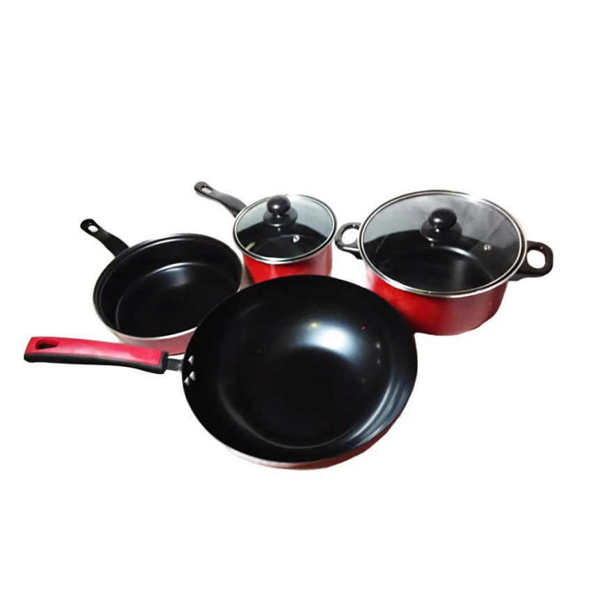 Non-Stick Pan 6-Piece Set (Red) | Shopee Malaysia