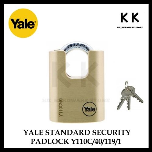 YALE Y110C SOLID BRASS BODY PADLOCK WITH ARMOUR HARDENED STEEL Y110C/40 ...