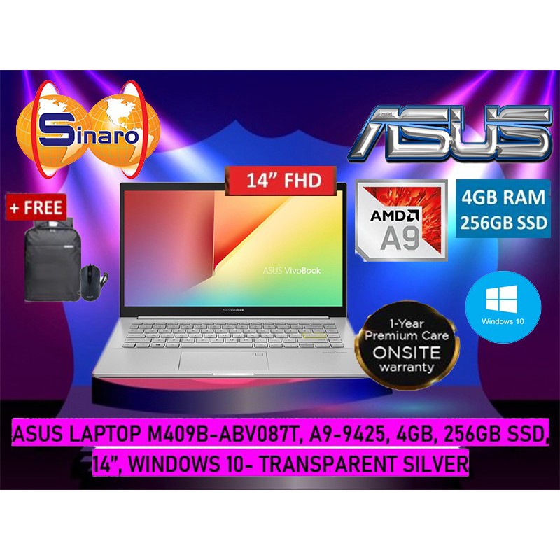 ASUS M409B-ABV087T, A9-9425, 4GB, 256GB SSD, 14’’, WIN10-TRANSPARET ...