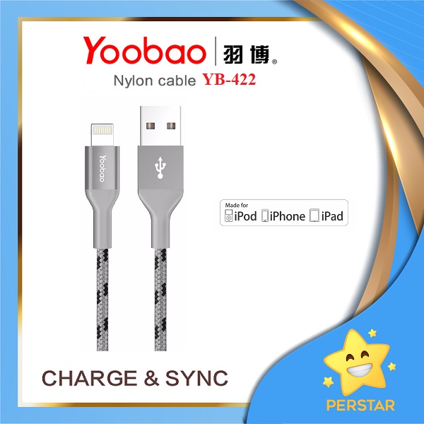 [ 100% ORIGINAL ] YOOBAO YB-422 Nylon Cable Ribbon Stripe Design Edition Support 2.1A Fast ...