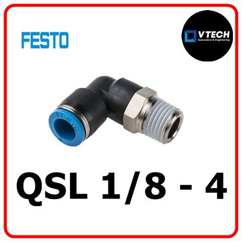 Festo Threaded-to-Tube Pneumatic Elbow Fitting R 1/4 to Push In 8 mm, QS Series, 14 bar QSL 1/8 ...