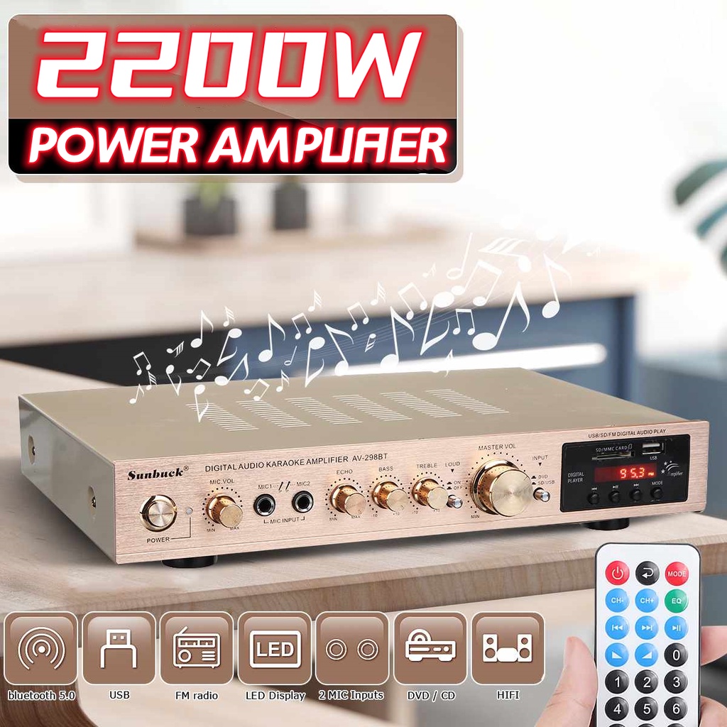 2000W Power Amplifier Home Bluetooth 5 Channel Audio Stereo Hi-Fi ...
