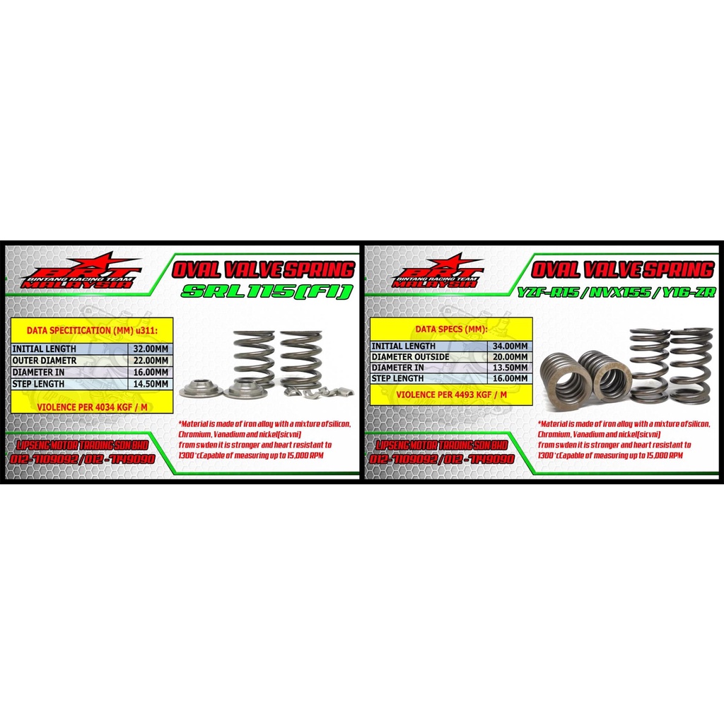 SRL115 FI/Y16ZR Y16 NVX NMAX R15 MT15 BRT RACING OVAL VALVE SPRING ...
