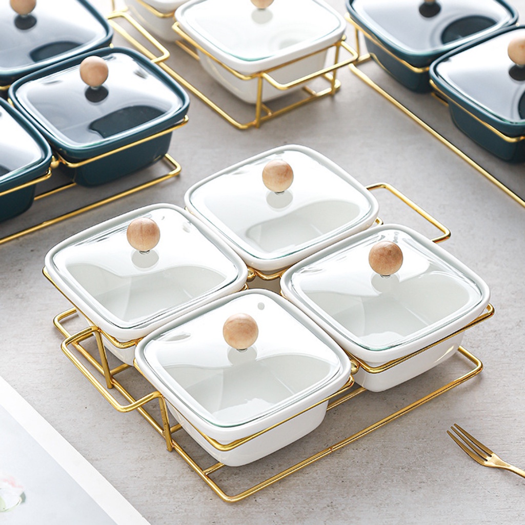 Ceramic Snacks Platter Tray with Compartment w/ Lid Moisture-proof ...