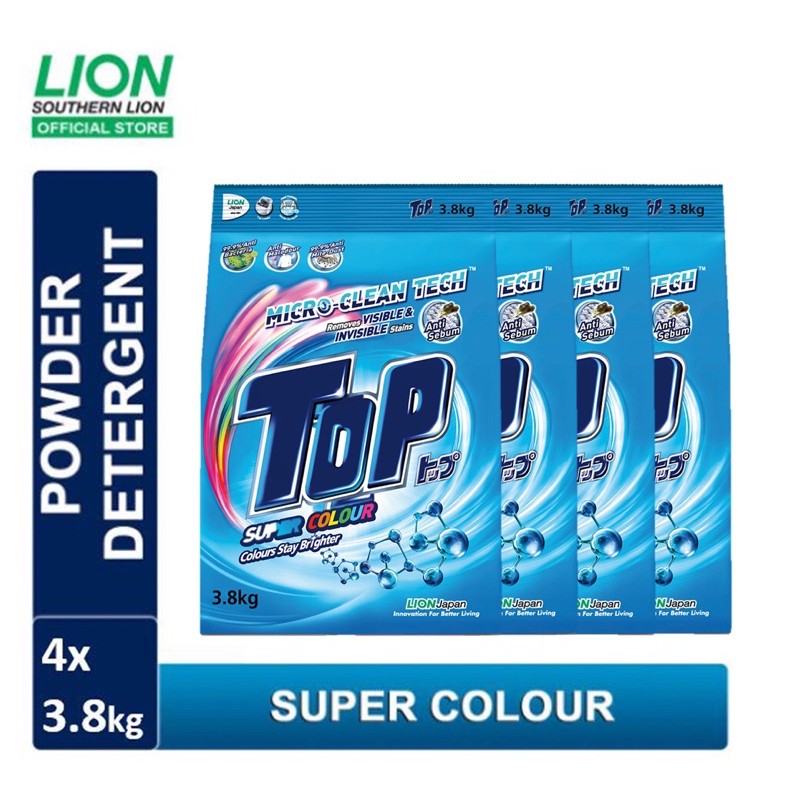 TOP Powder Laundry Detergent - Super Colour (3.8kg x 4) | Shopee Malaysia