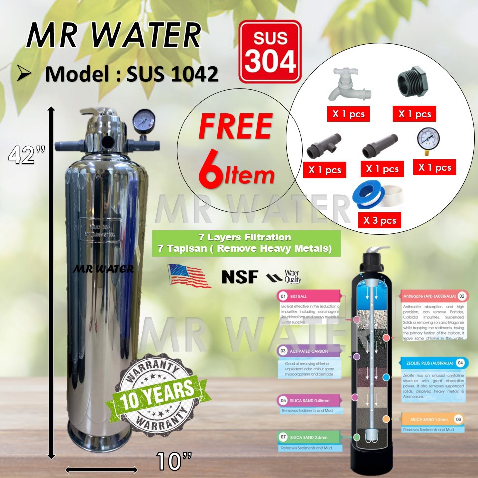 Waterman Sand Outdoor water Filter SUS 304 10" x 42" / Penapis Air ...