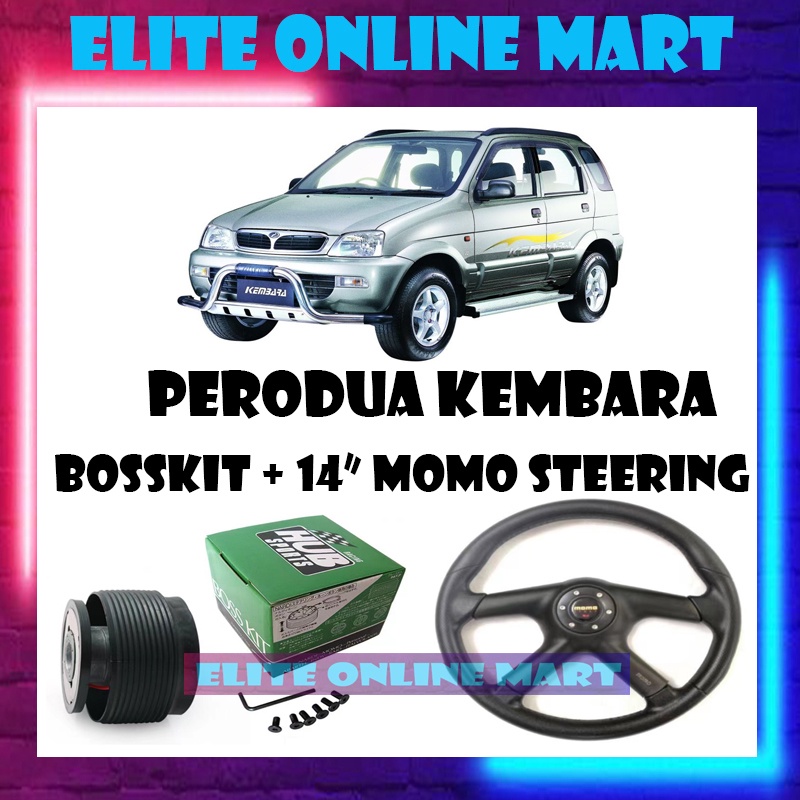 PERODUA KEMBARA 14'' MOMO STEERING WHEEL WITH BOSSKIT SET READY STOCK ...