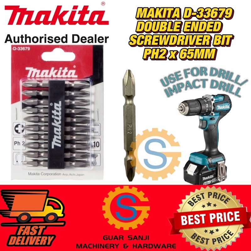 MAKITA PH2 x 65MM DOUBLE ENDED SCREWDRIVER BIT/MATA SCREW WITH MAGNET D ...