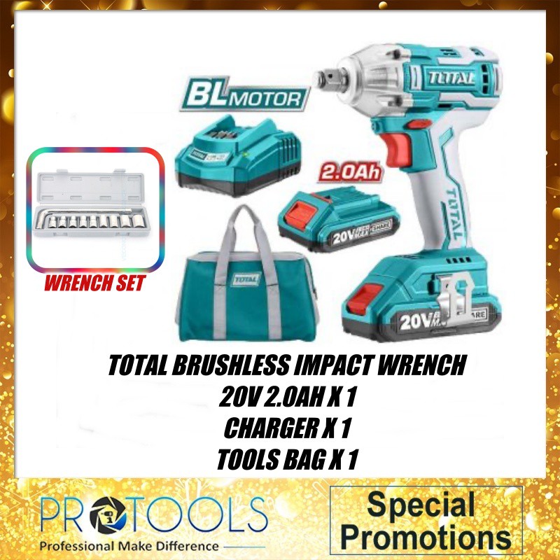TOTAL 20V Lithium-Ion Impact Wrench TIWLI2001 (Industrial) 300NM / POWER ACTION BIW2100 300NM ...