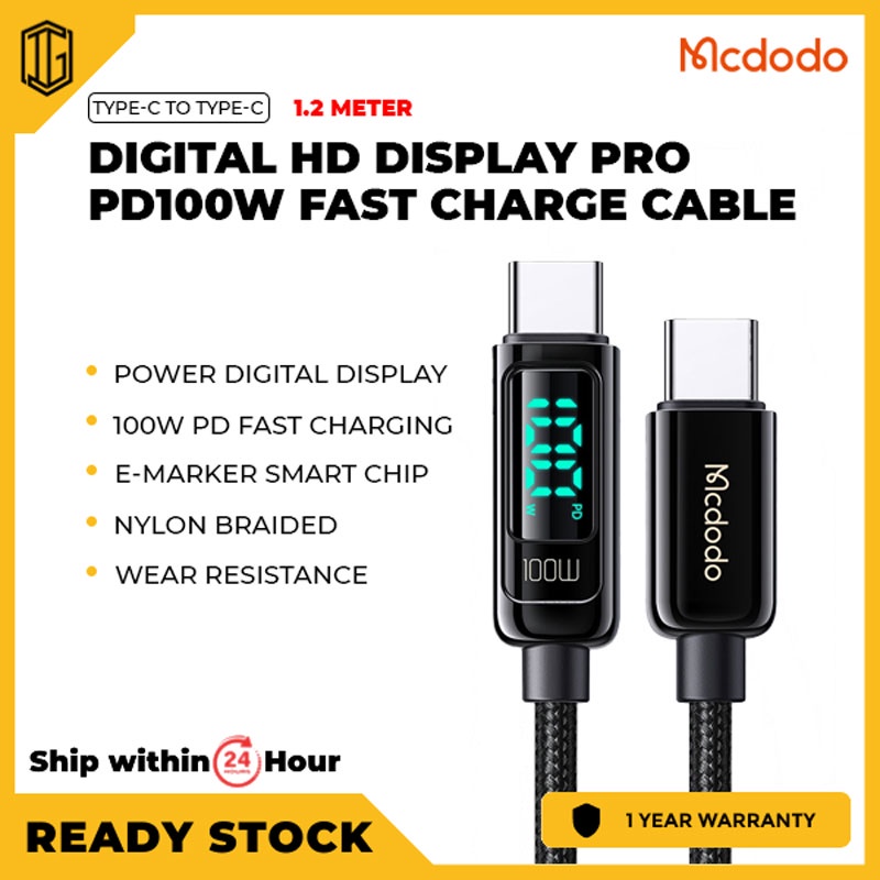 MDD PD 100W Fast Charge Digital Display Charging Cable 1.2 Meter 5A ...