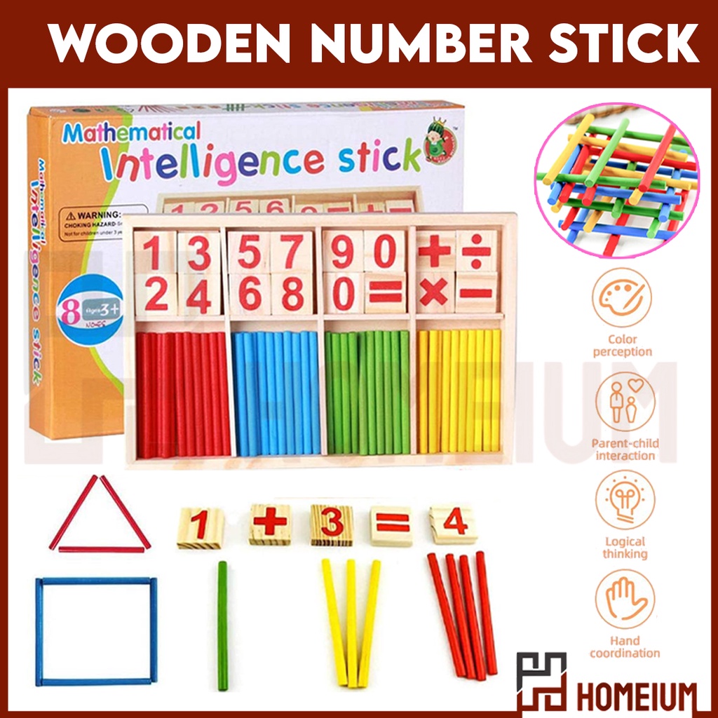 Wooden Mathematical Intelligence Stick Number Cards and Counting Rods ...
