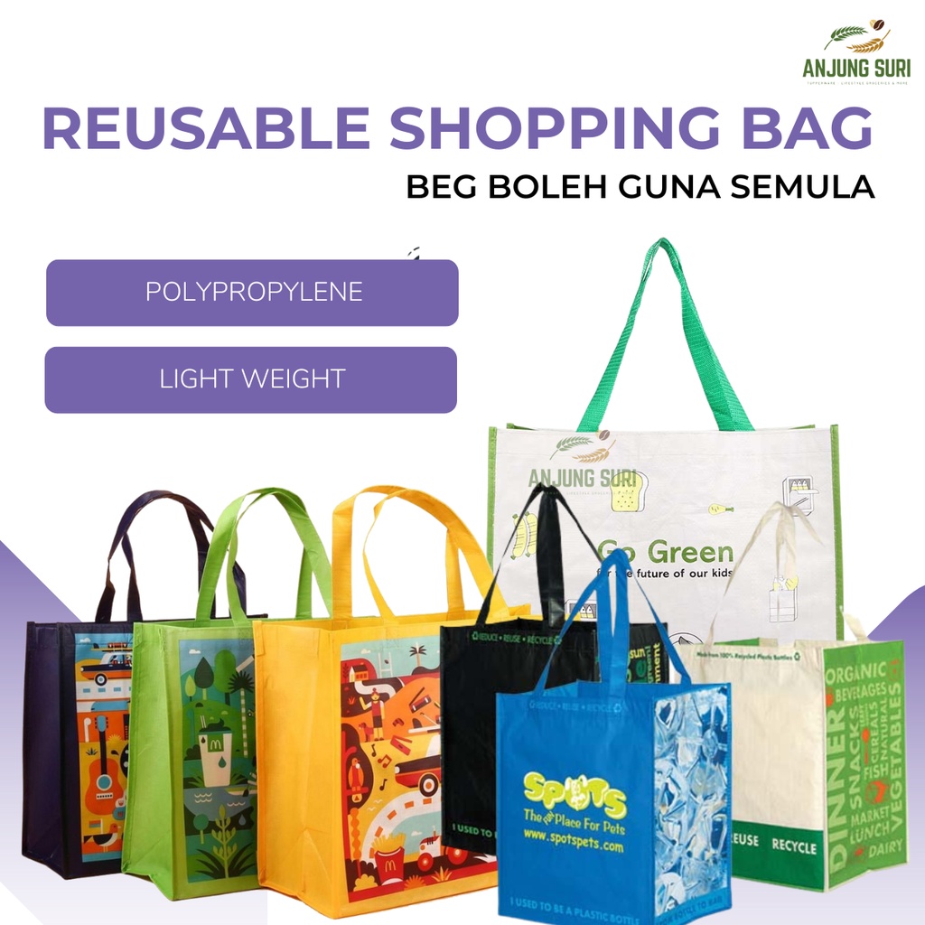 Reusable Foldable Shopping Bag Canvas Grocery Storage Recycle Beg Lipat ...