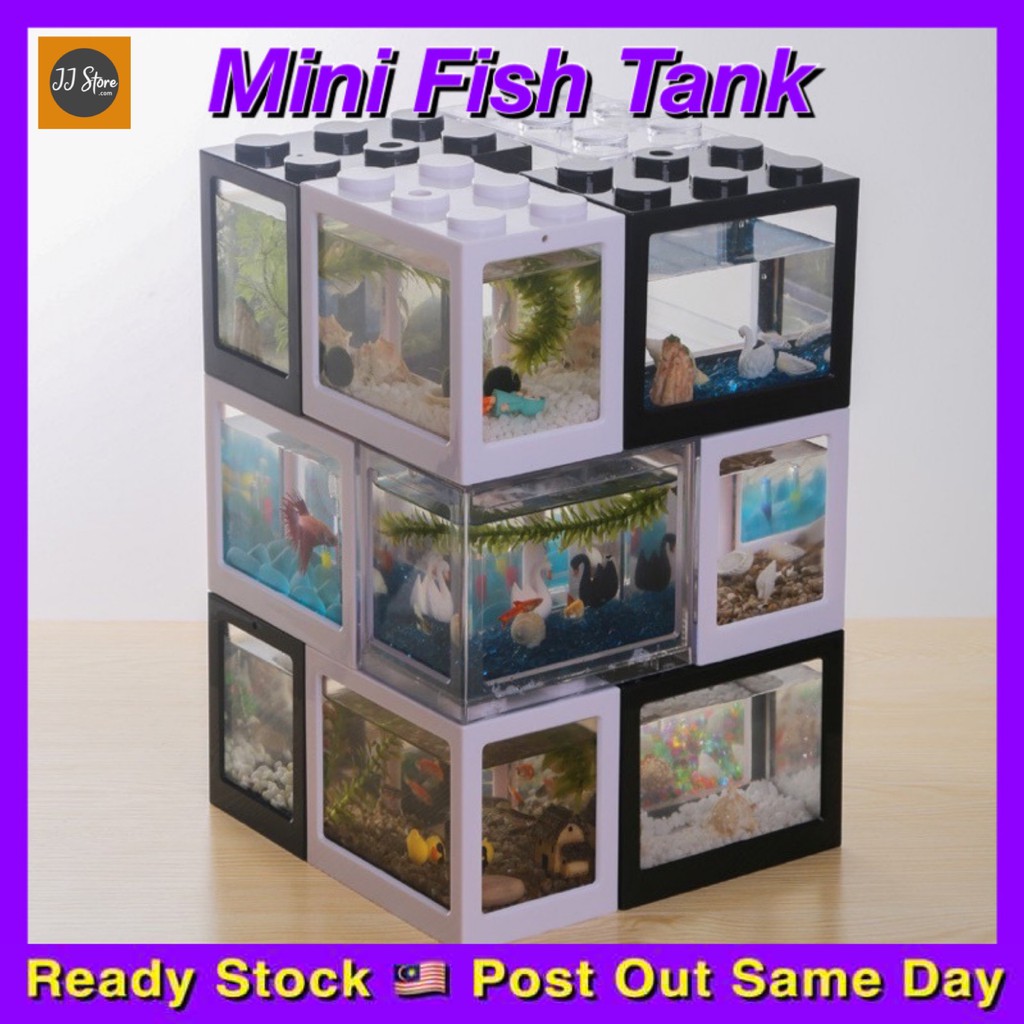 Mini Fish Aquarium Lego Tank Kotak Plastik Desktop Cylinder Micro ...