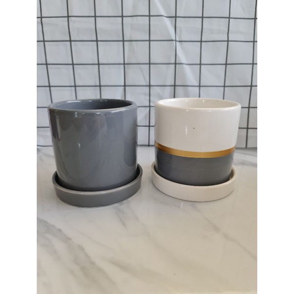 Pink / Grey Gold Line Pot / Porcelain / Pasu Kaca | Shopee Malaysia
