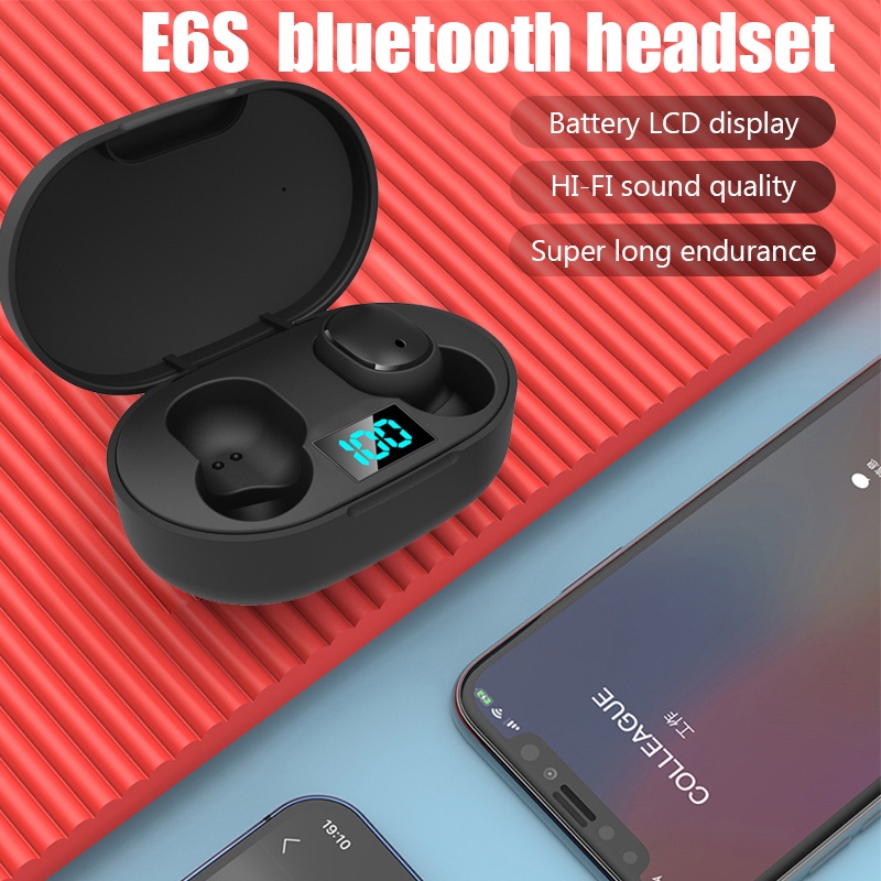 E6S TWS Wireless Earphones Smart Digital Display Bluetooth Headphones Stereo in-Ear Sports ...