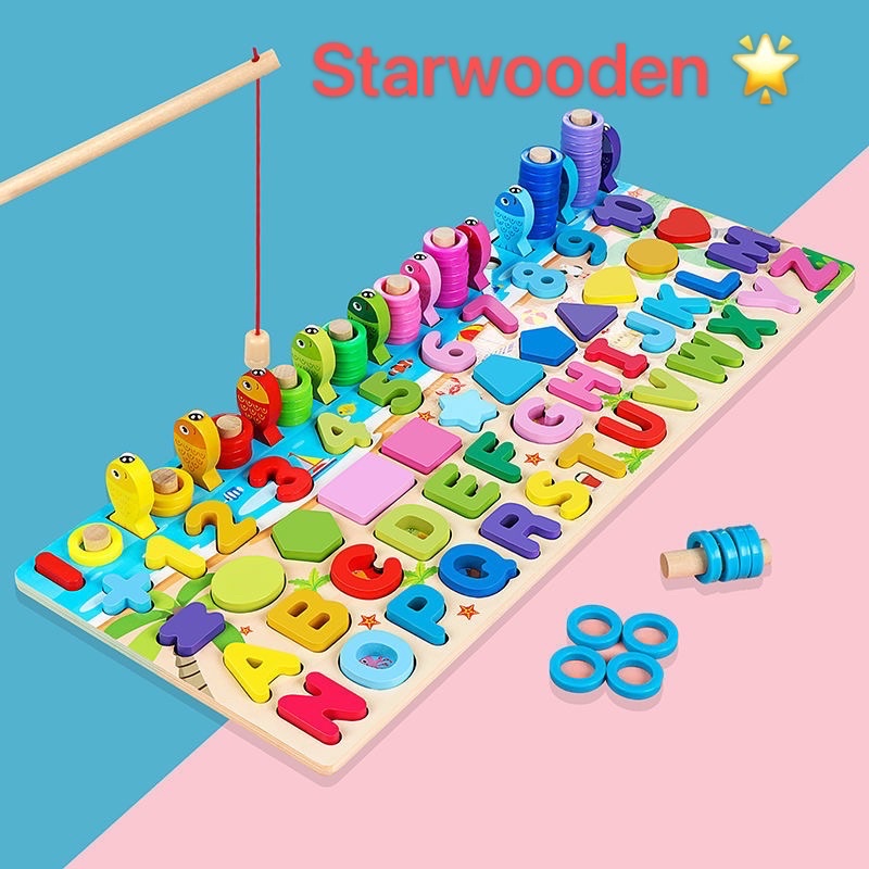 Number Alphabet Blocks Montessori Learning Toys 3D Wooden Blocks Puzzle ...