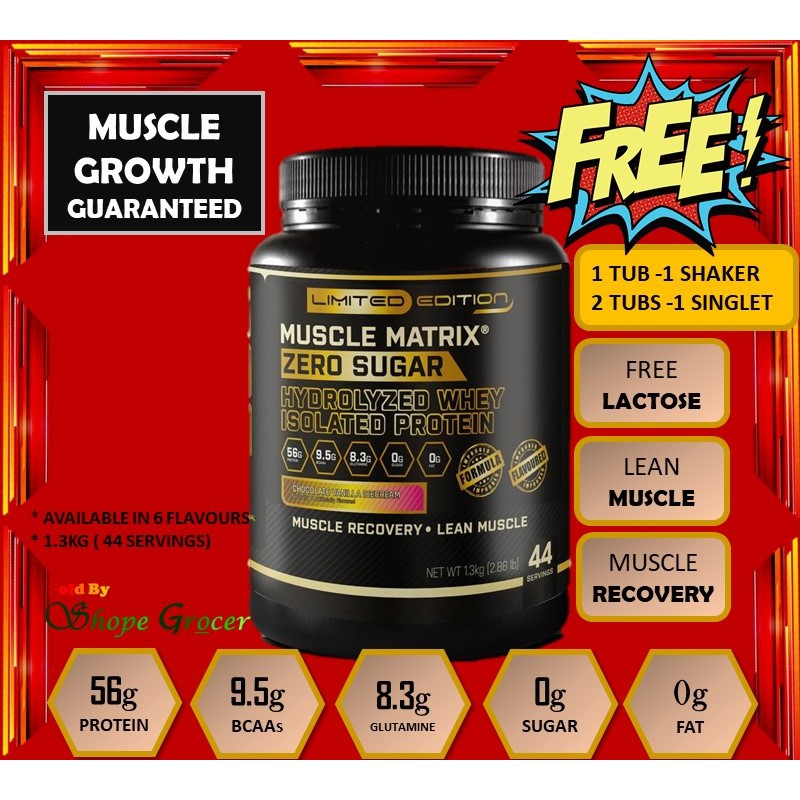 CLEARANCE!! MUSCLE MATRIX Whey Protein Zero Sugar Hydrolyzed 1.3kg 44 ...