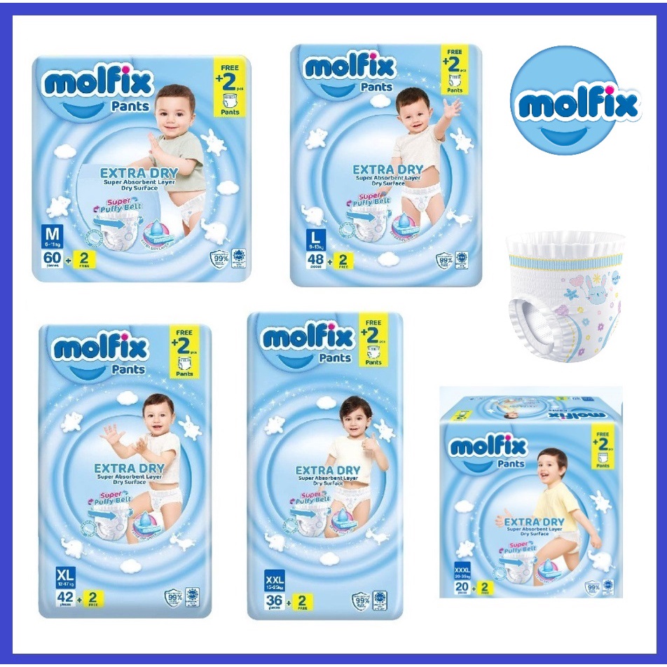 Molfix Extra Dry Pants S68 / M62 / L50 / XL42 / XXL 38 / XXXL 22 ...