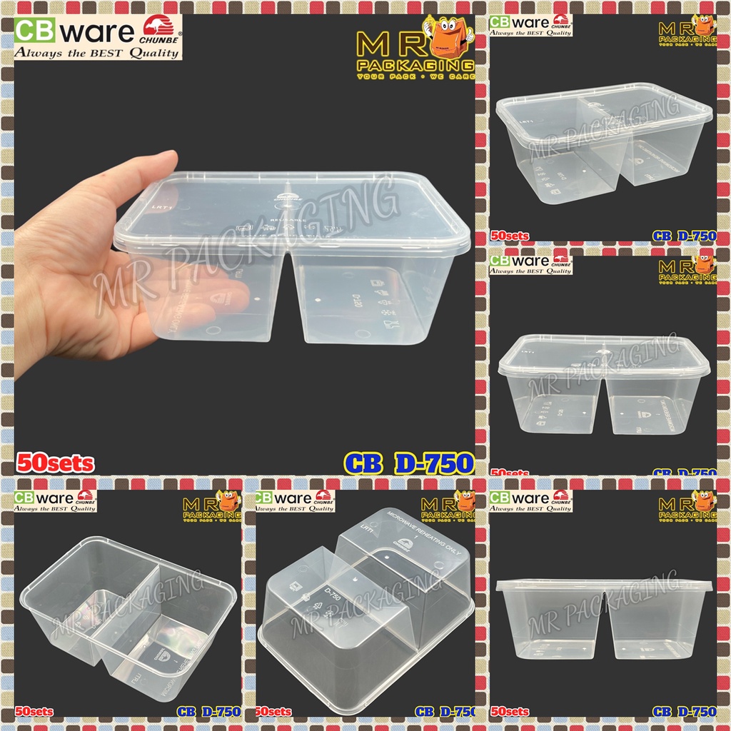CB D750 / D1000 2 Compartment Container With Lid ( 50sets± ) PP Plastic ...