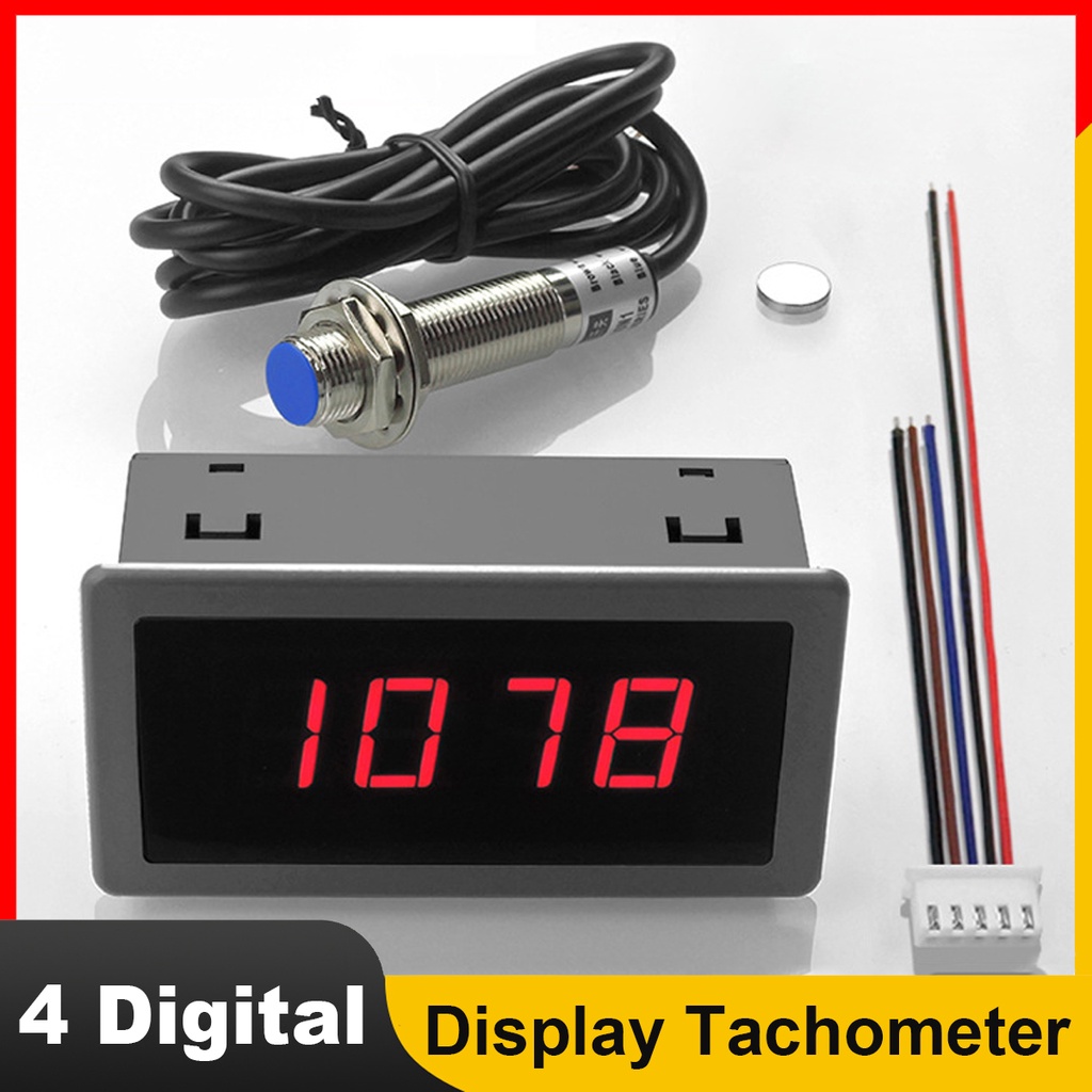 RPM Speed Meter 4 Digital LED Display Tachometer with Hall Proximity ...