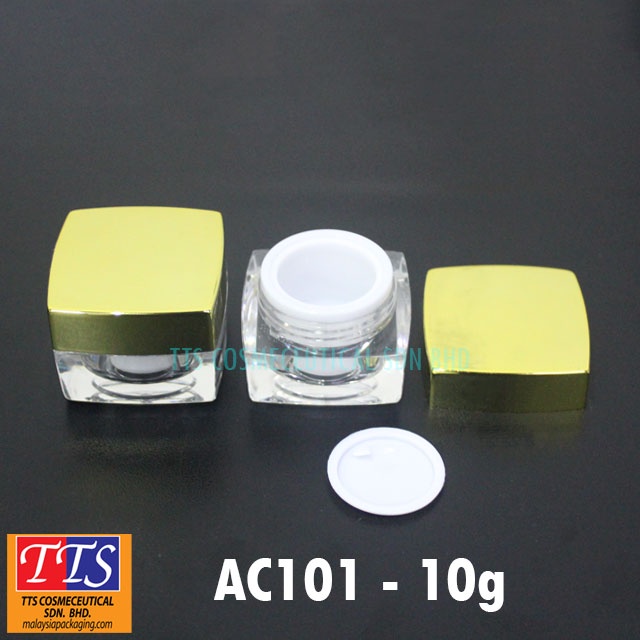 10g Gold Lid Clear Square Acrylic Cosmetic Container Cream Jar Botol ...