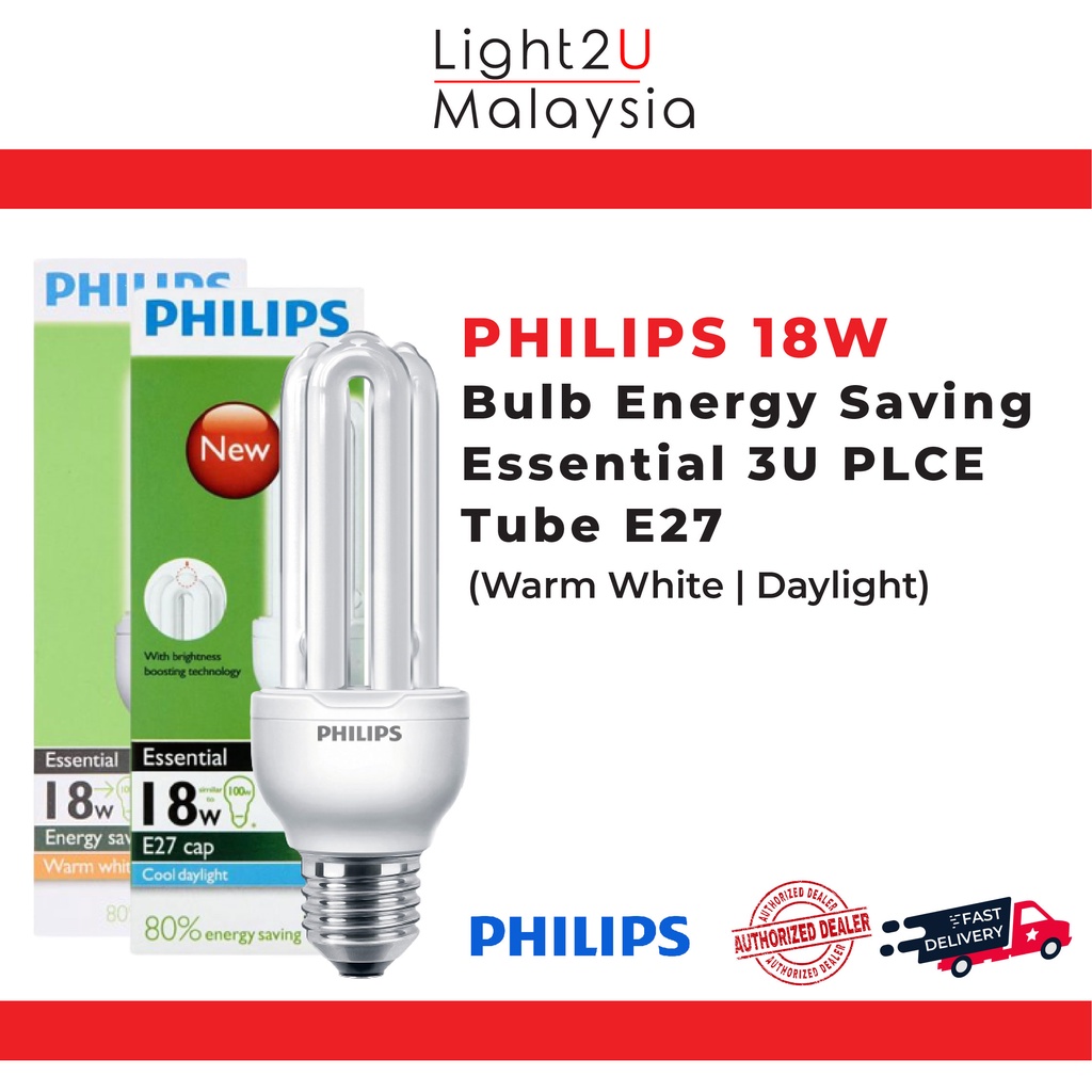 Philips 18W Essential Energy Saving 3U PLCE e27 (Warm White & Cool Daylight) - Light Bulb/Mentol ...