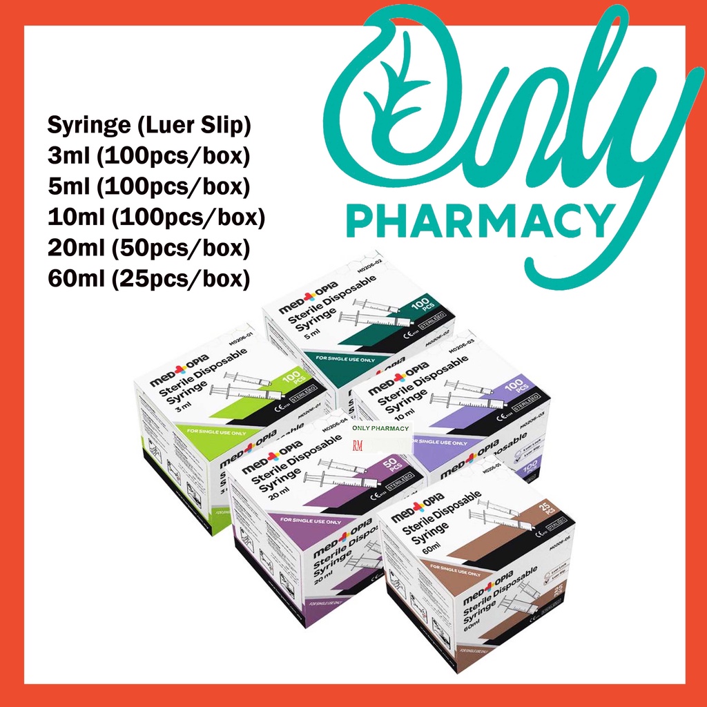 Medtopia Syringe (FULL BOX) Luer Slip Without Needle 3ml/5ml/10ml/20ml ...
