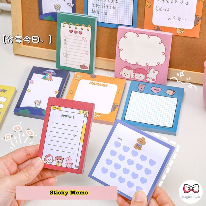 Korean Cute Sticky Notes Memo Cartoon Notepad Stationery | Shopee Malaysia