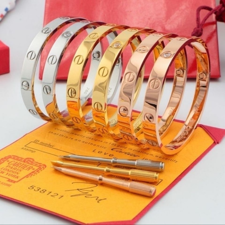 Men/Women Three Color for Cartier Gold titanium steel Bracelet Set with ...