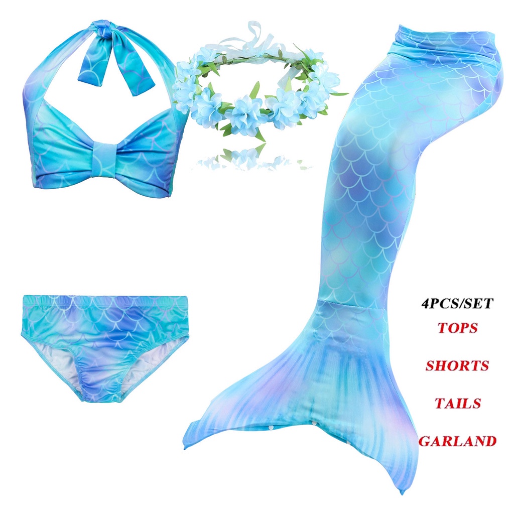 Girls Mermaid Tail Bikini Set Swimwear Kids Swimming Costume Beachwear ...