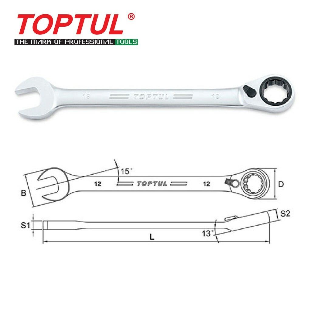 TOPTUL Pro-Series Reversible Ratchet Combination Wrench ABAF Series ...