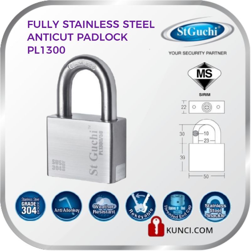 ST GUCHI STAINLESS STEEL PADLOCK 50MM PL1300 | Shopee Malaysia
