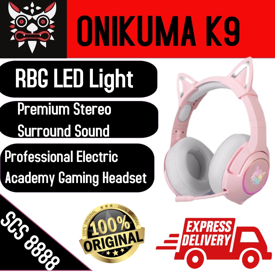 ONIKUMA K9 Pink Cat Ear Cutie Gaming Headphones Deep Bass Stereo ...
