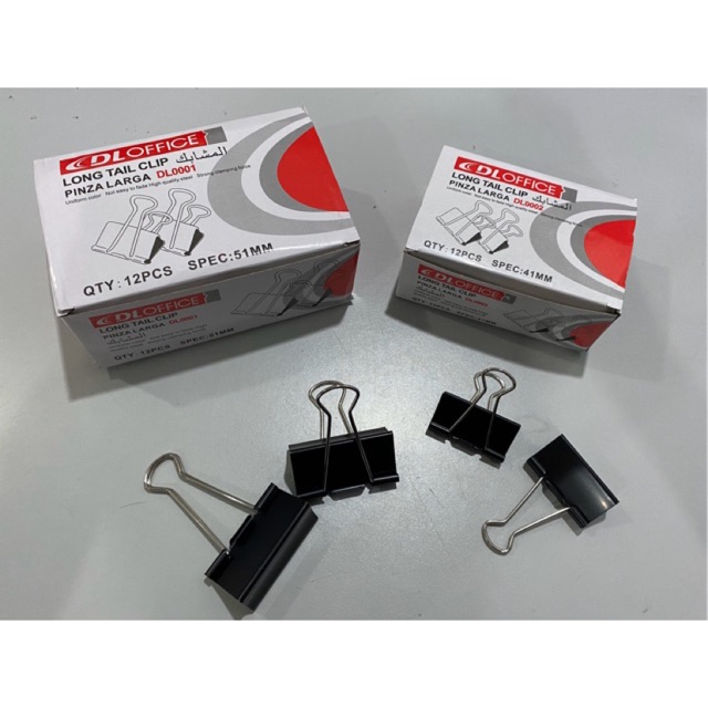 12 Biji 41mm/51mm Paper Clip Long Tail Clip (Black Colour) (41mm & 51mm ...