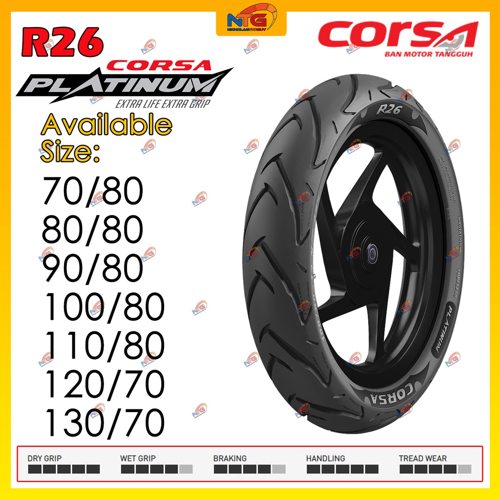 CORSA Platinum R26 Tyre 70/80/90/100/110/120/130 - 17/14 inch | Shopee ...