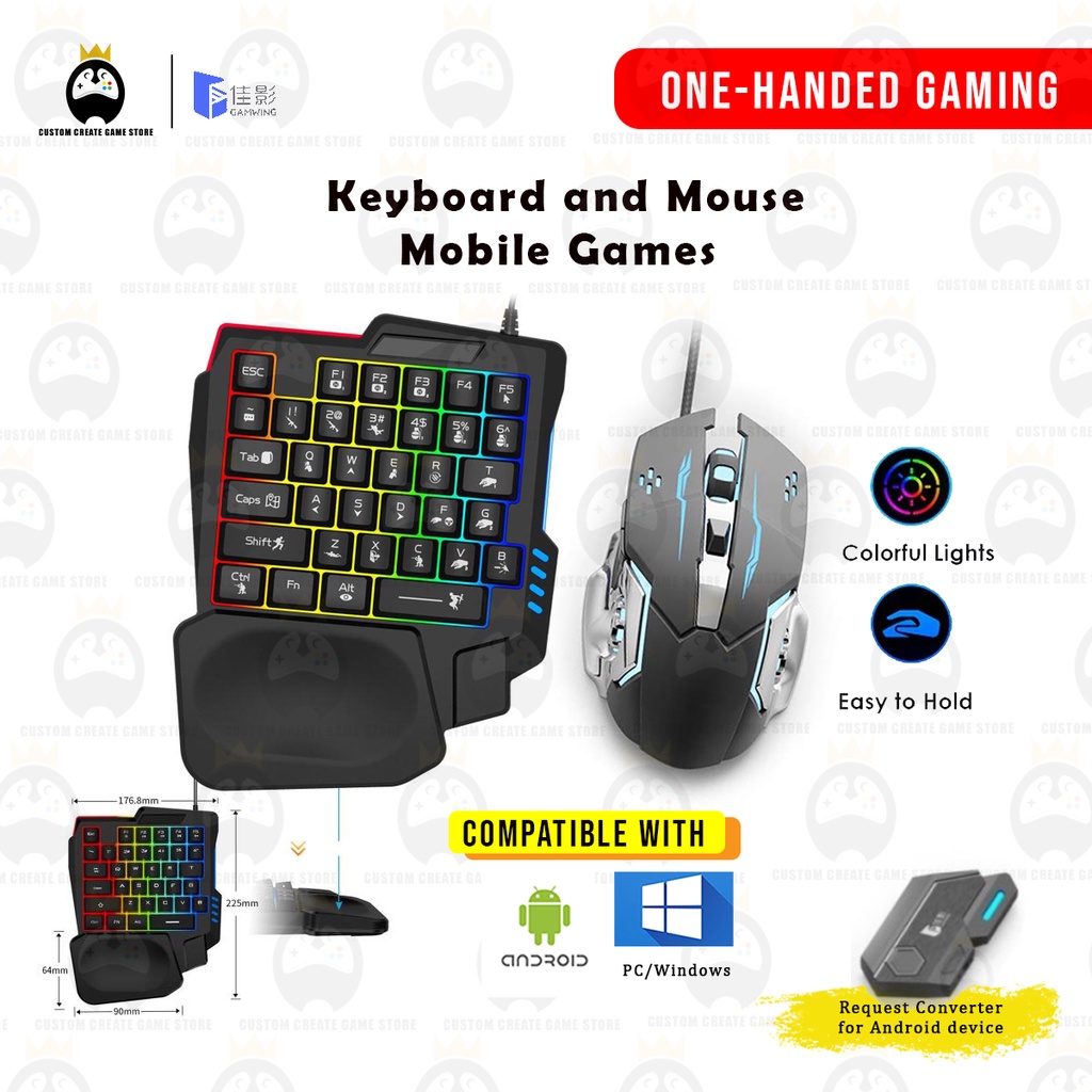 K13 Single One Hand Gaming Keyboard Gaming Mouse Combo for IOS, Android ...