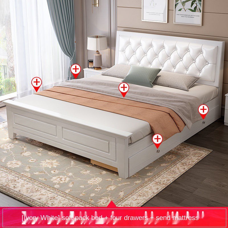 European-style solid wood bed soft-packed double master bedroom 1.8 ...