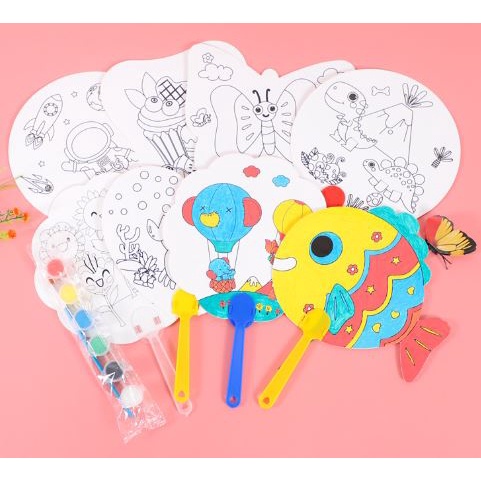 DIY Colouring Painting Hand Fan Kindergarten Gift School Student Gift ...