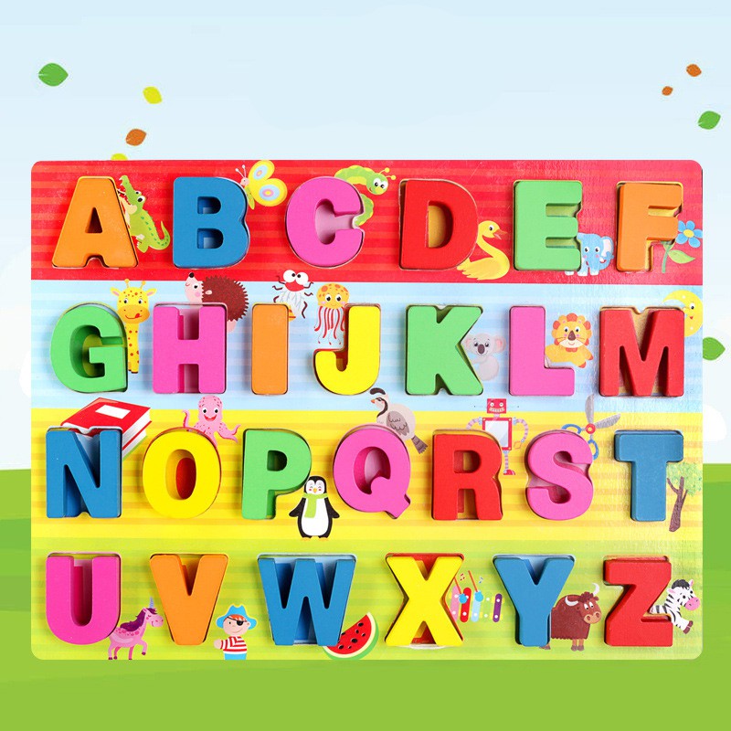 3D Wooden Colorful Alphabet Wooden Number Shape Puzzles Kids Early ...