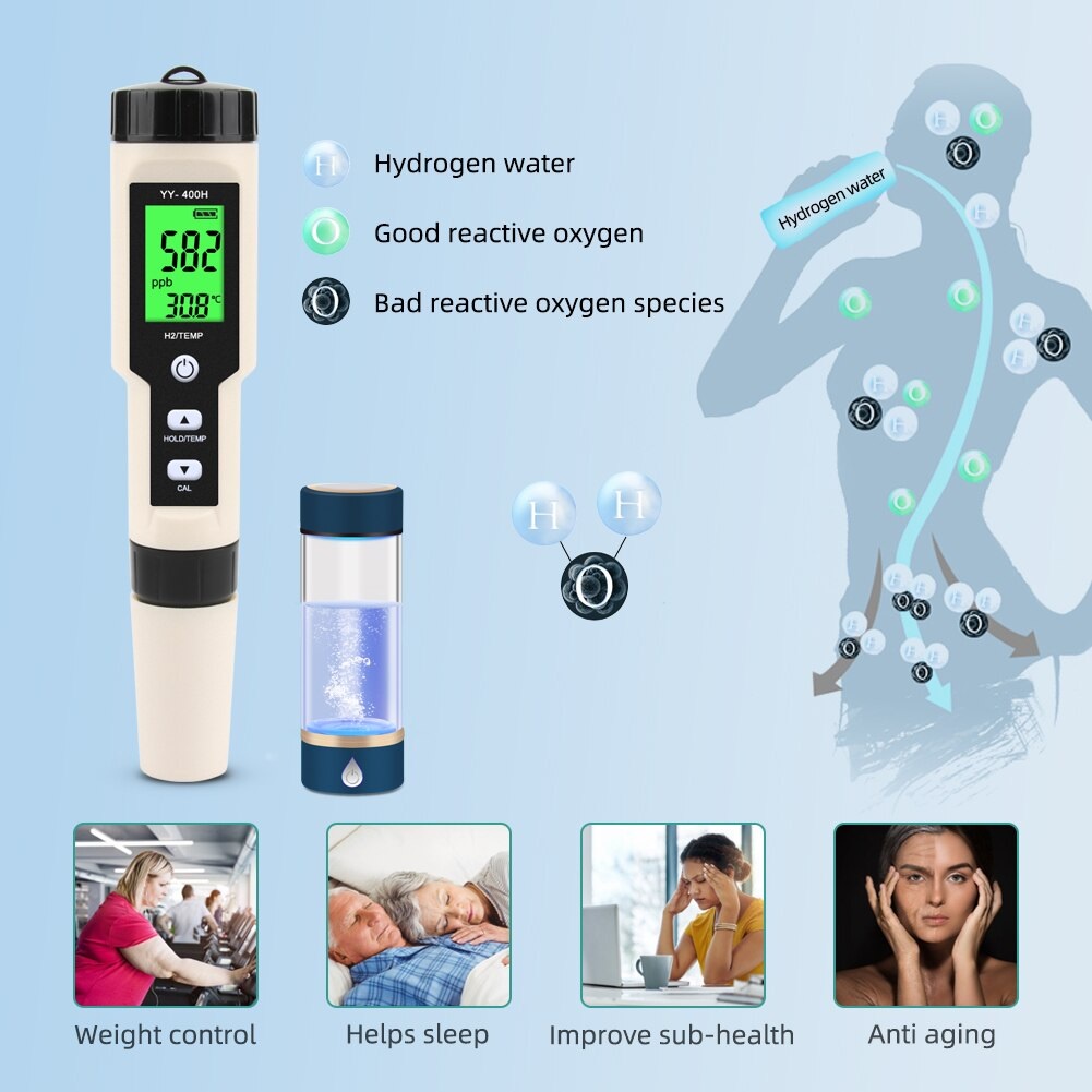 YY-400H H2/TEMP Meter 0-4000ppb Digital Hydrogen Ion Water Quality ...