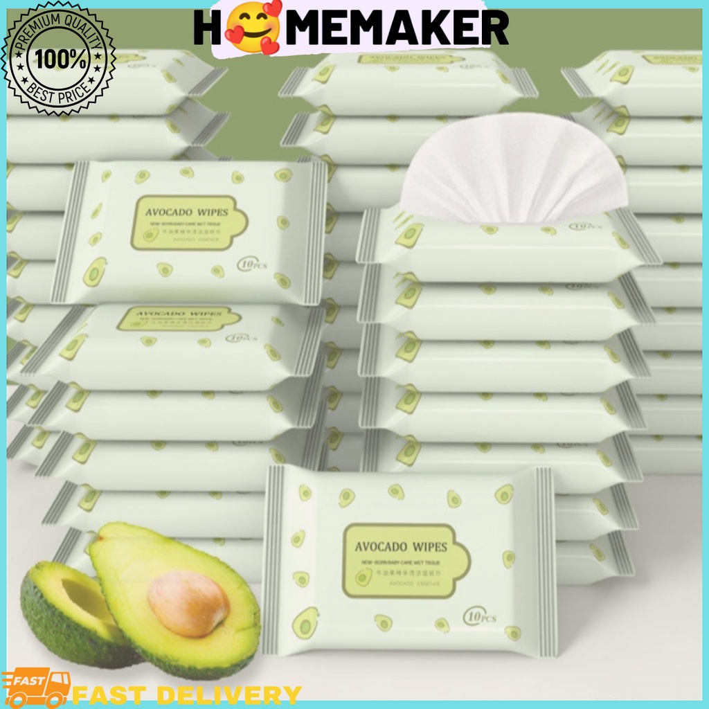 【HOMEMAKER】10PCS Cute Design Mini Wet Tissue Avocado Wet Wipes Baby Wet ...