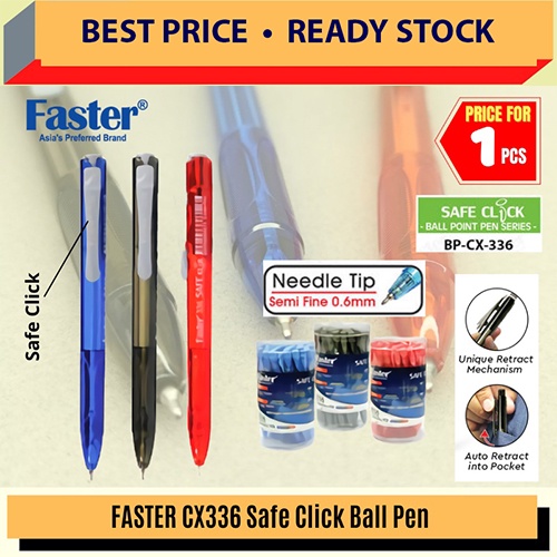 Faster Ball Pen CX336 / Safe Click Ball Pen / Pen Menulis / Smooth Pen ...